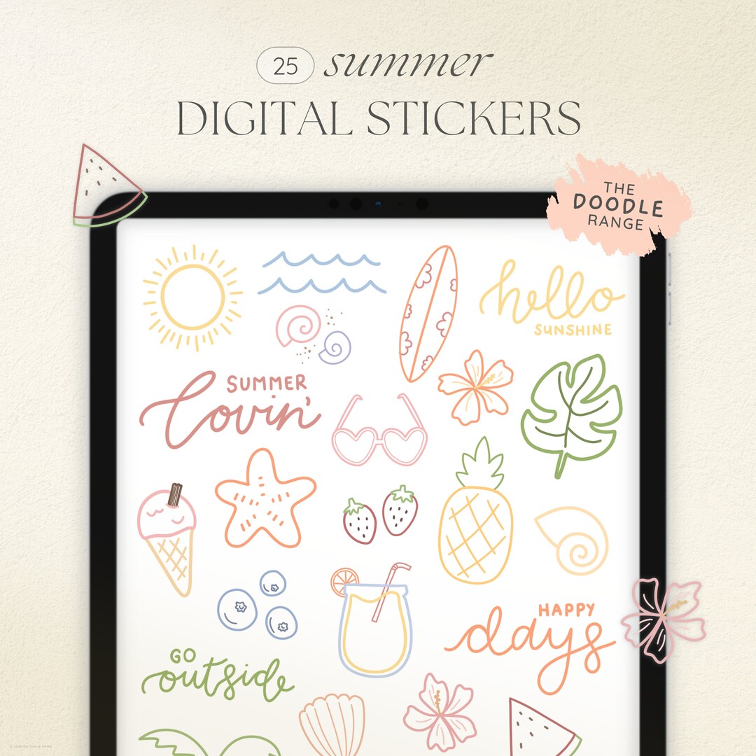 Summer Digital Stickers, Beach Holiday Stickers for Digital Planner ...