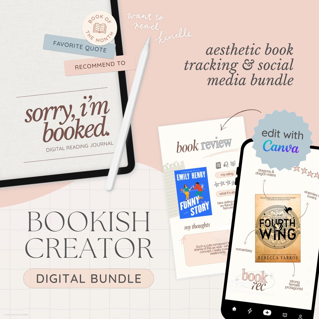 Bookish Creator Social Media Bundle, Bookstagram Story Post Canva ...