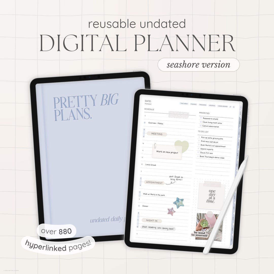 Undated Digital Planner - Blue Seashore Version | Daily, Weekly ...
