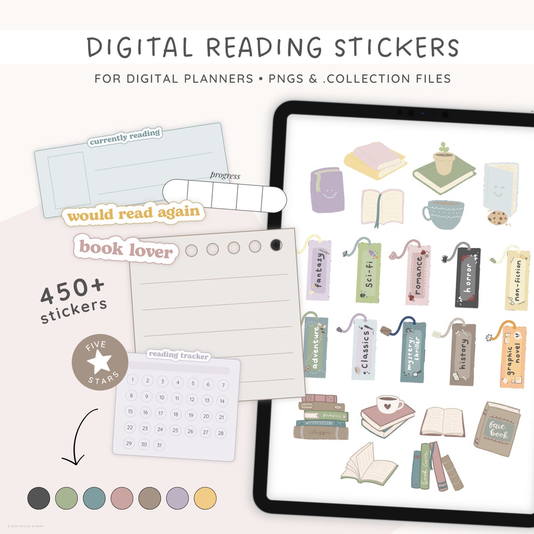Digital Reading Stickers, Book Lover Stickers, Goodnotes Stickers ...