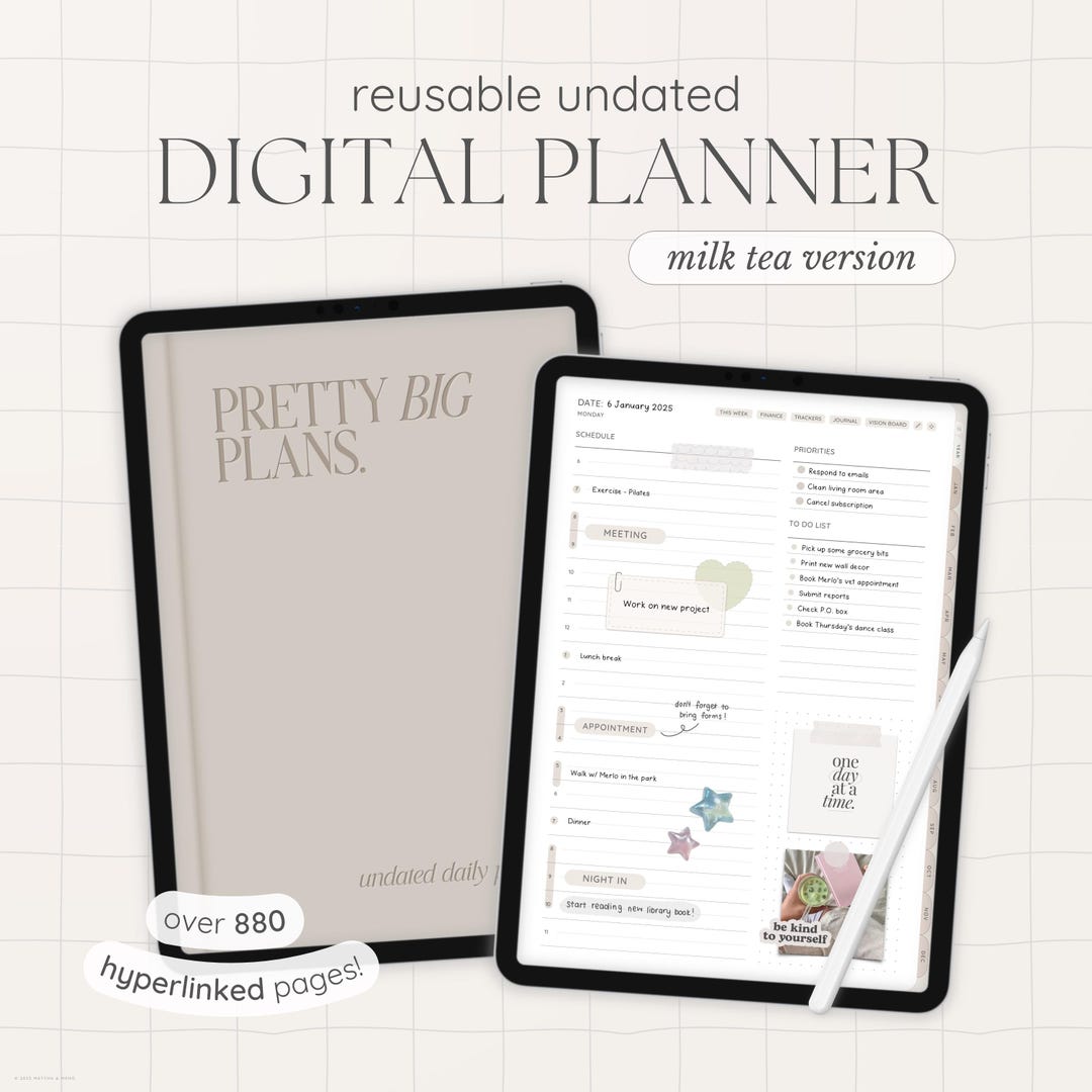 Undated Digital Planner - Beige Milk Tea Version | Daily, Weekly ...