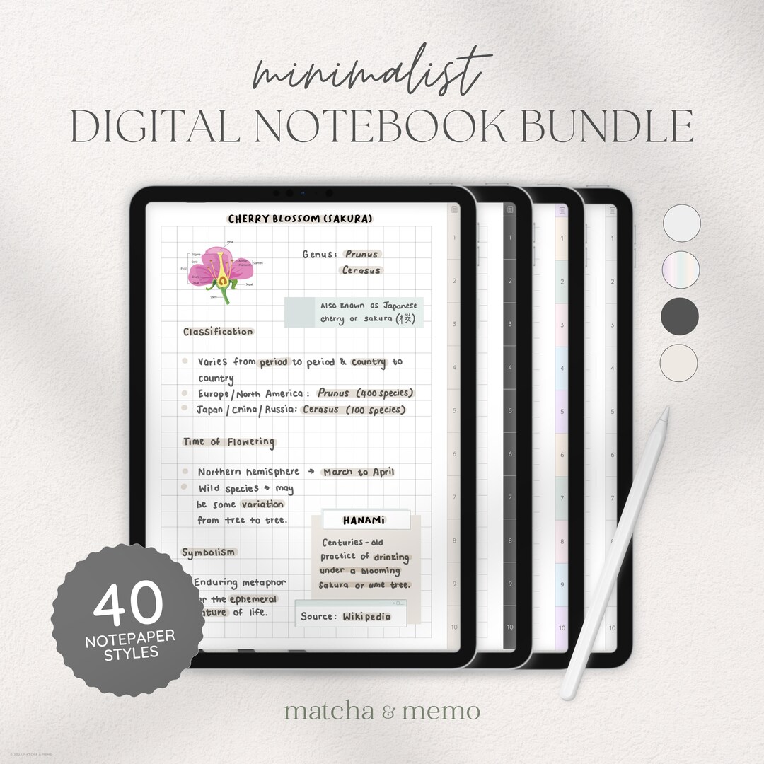 Digital Notebook Bundle, Hyperlinked Study Notebook With 4 Tab Colors ...