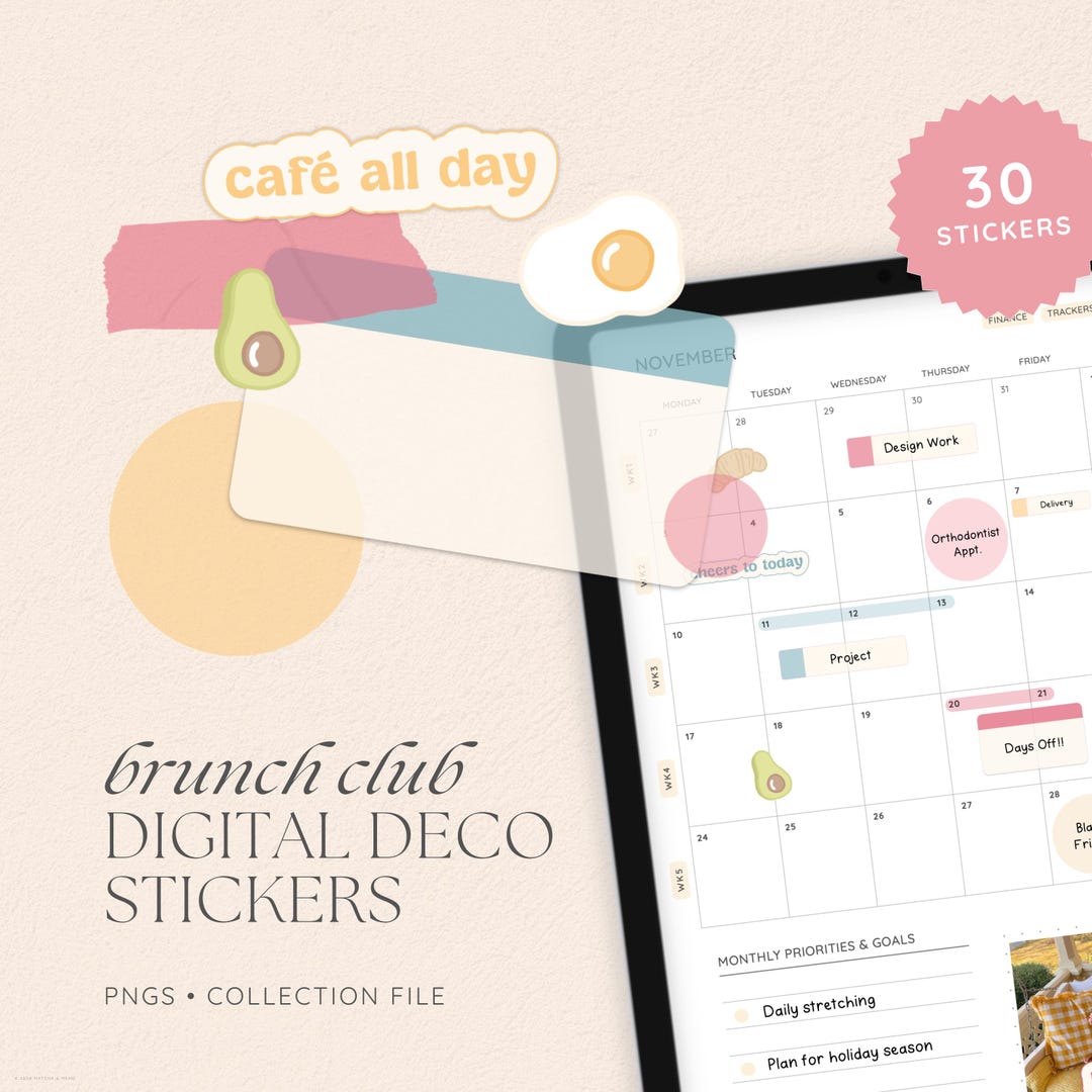 Bright Brunch-themed Stickers for Digital Planners: Decorative Pngs for ...