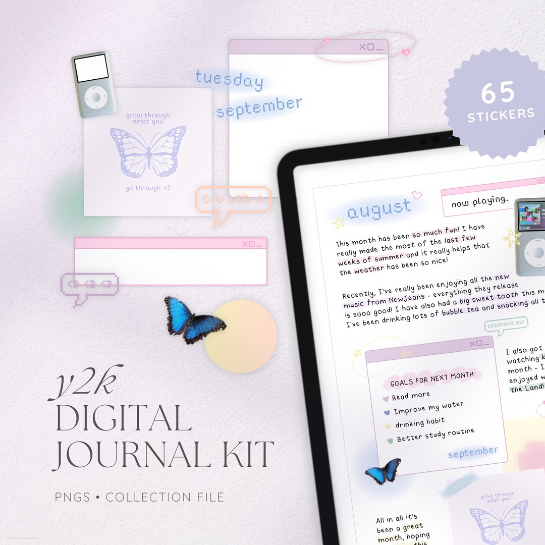 Y2K Aesthetic Digital Journal Kit, Pastel 2000s Aesthetic Stickers for ...