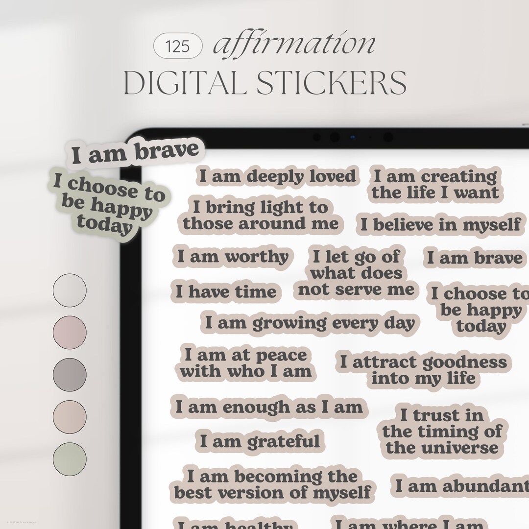 Affirmation Digital Stickers, Positive Planner Stickers, Goodnotes ...
