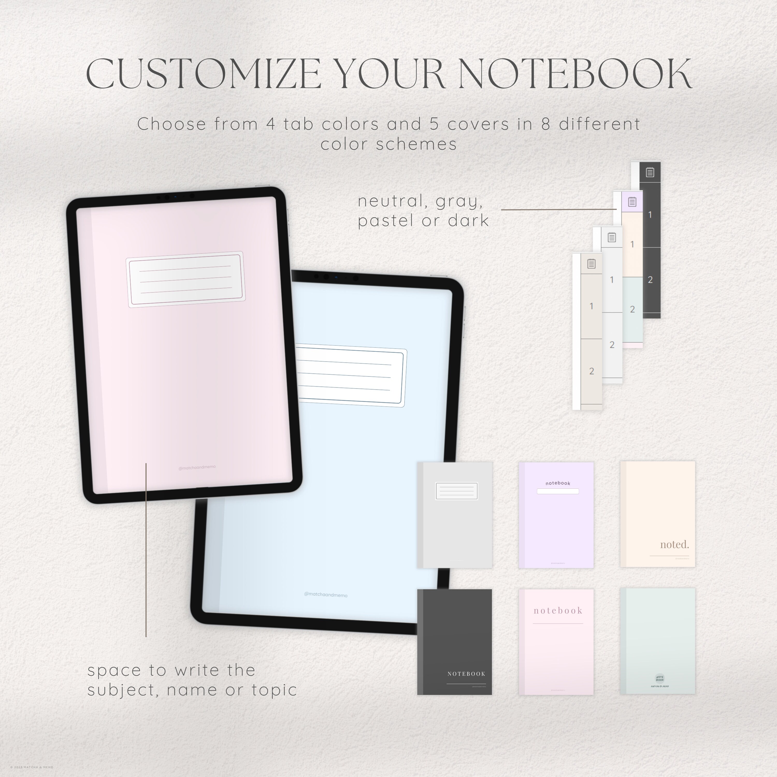 Digital Notebook Bundle, Hyperlinked Study Notebook With 4 Tab Colors ...