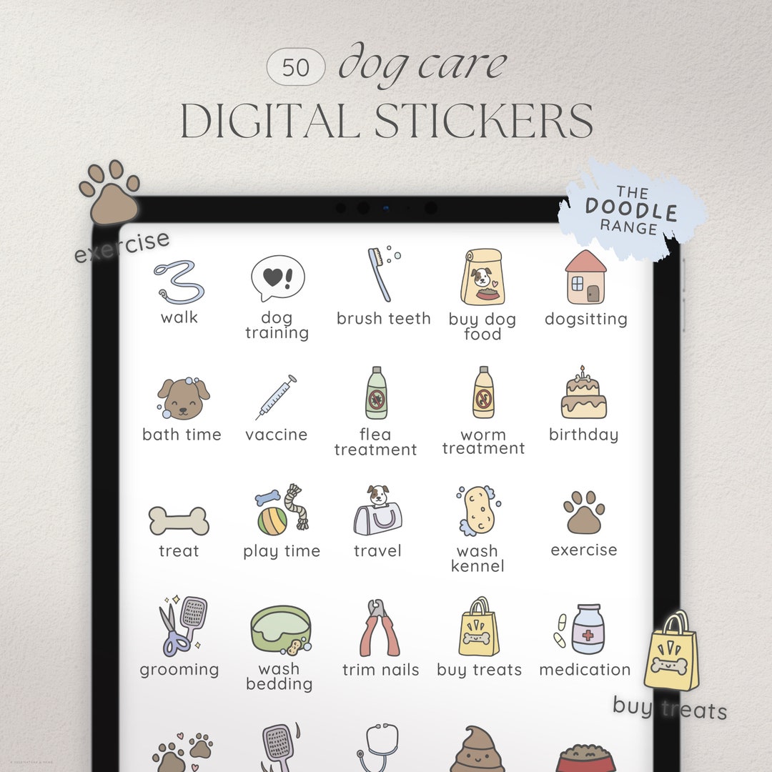 Dog Care Digital Stickers, Pet Care Stickers for Digital Planners ...