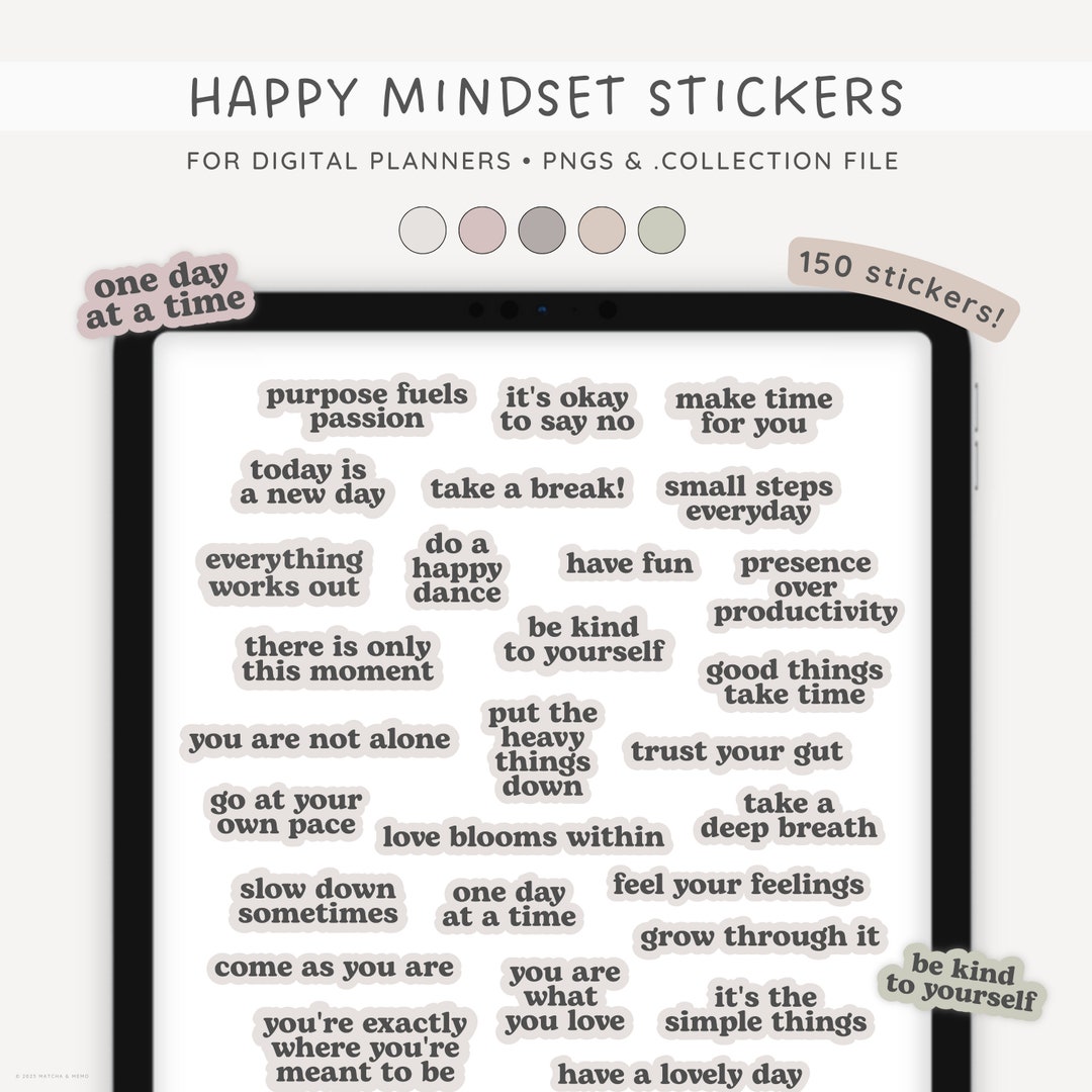 Happy Mindset Digital Stickers, Positive Digital Planner Stickers ...