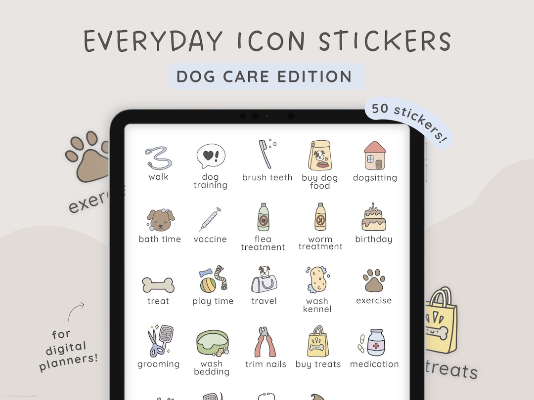 Everyday Icon Digital Stickers for Dog Care Goodnotes - Etsy