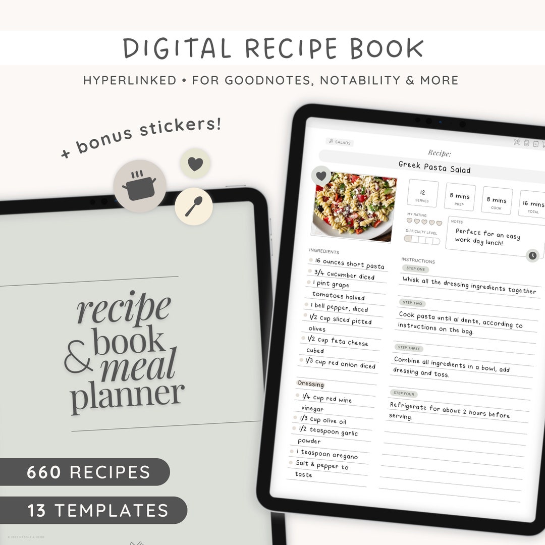 Digital Recipe Book, Digital Meal Planner, Recipe Template, Goodnotes ...
