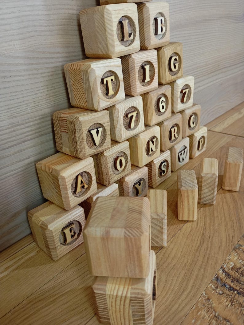 Wooden Block Set With Letters and Numbers - Etsy