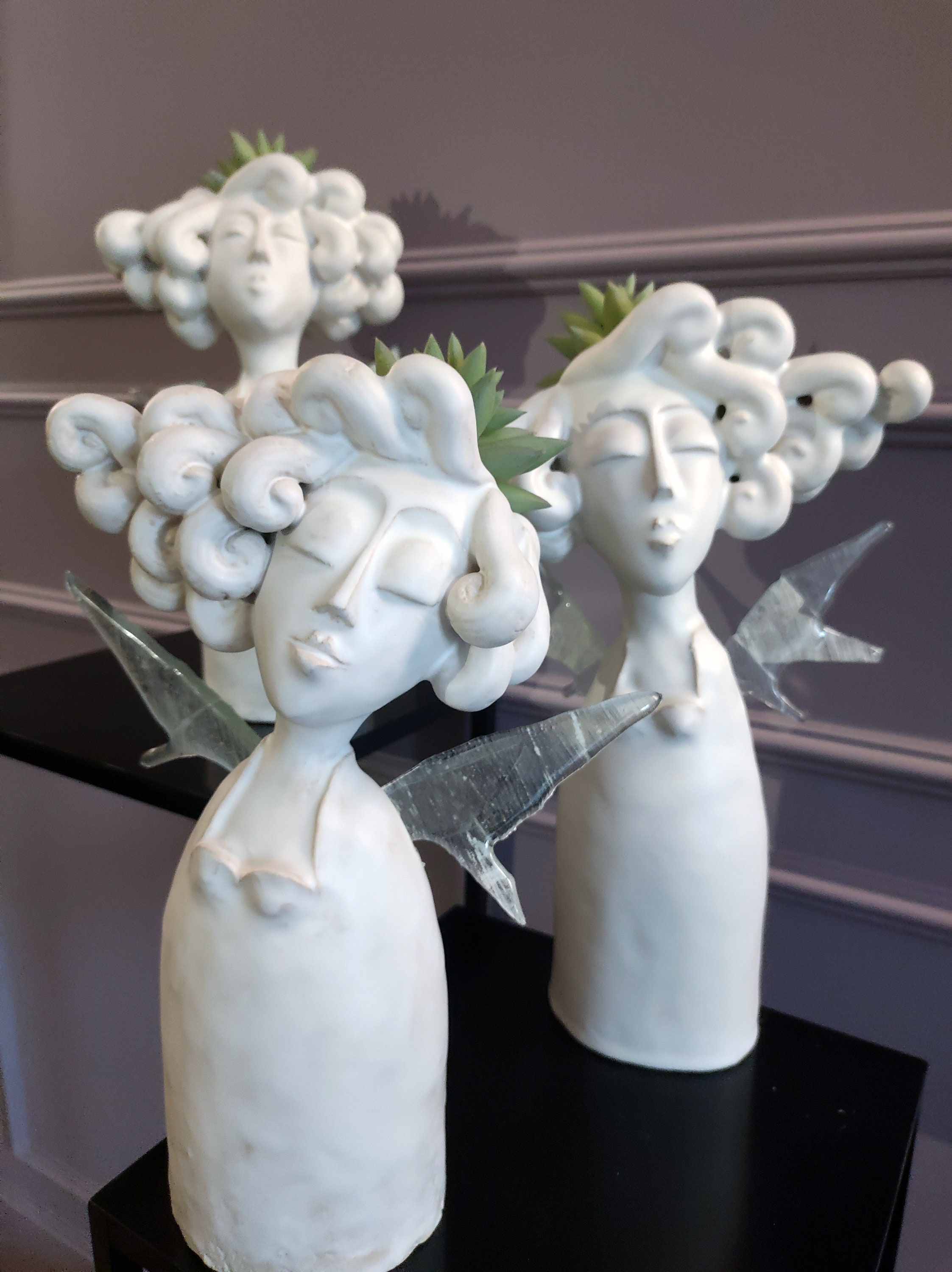 Ceramic Angel, Ceramic Sculpture, Angel Face Planter Pot, Ceramic Angel ...