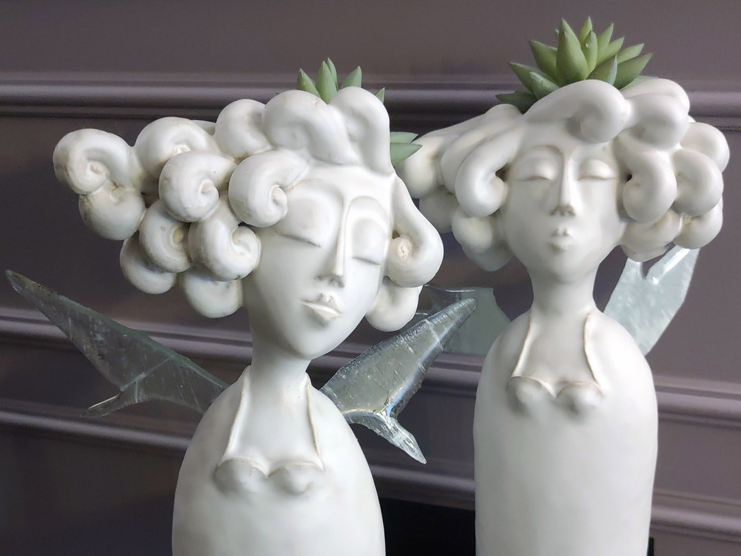 Ceramic Angel, Ceramic Sculpture, Angel Face Planter Pot, Ceramic Angel ...