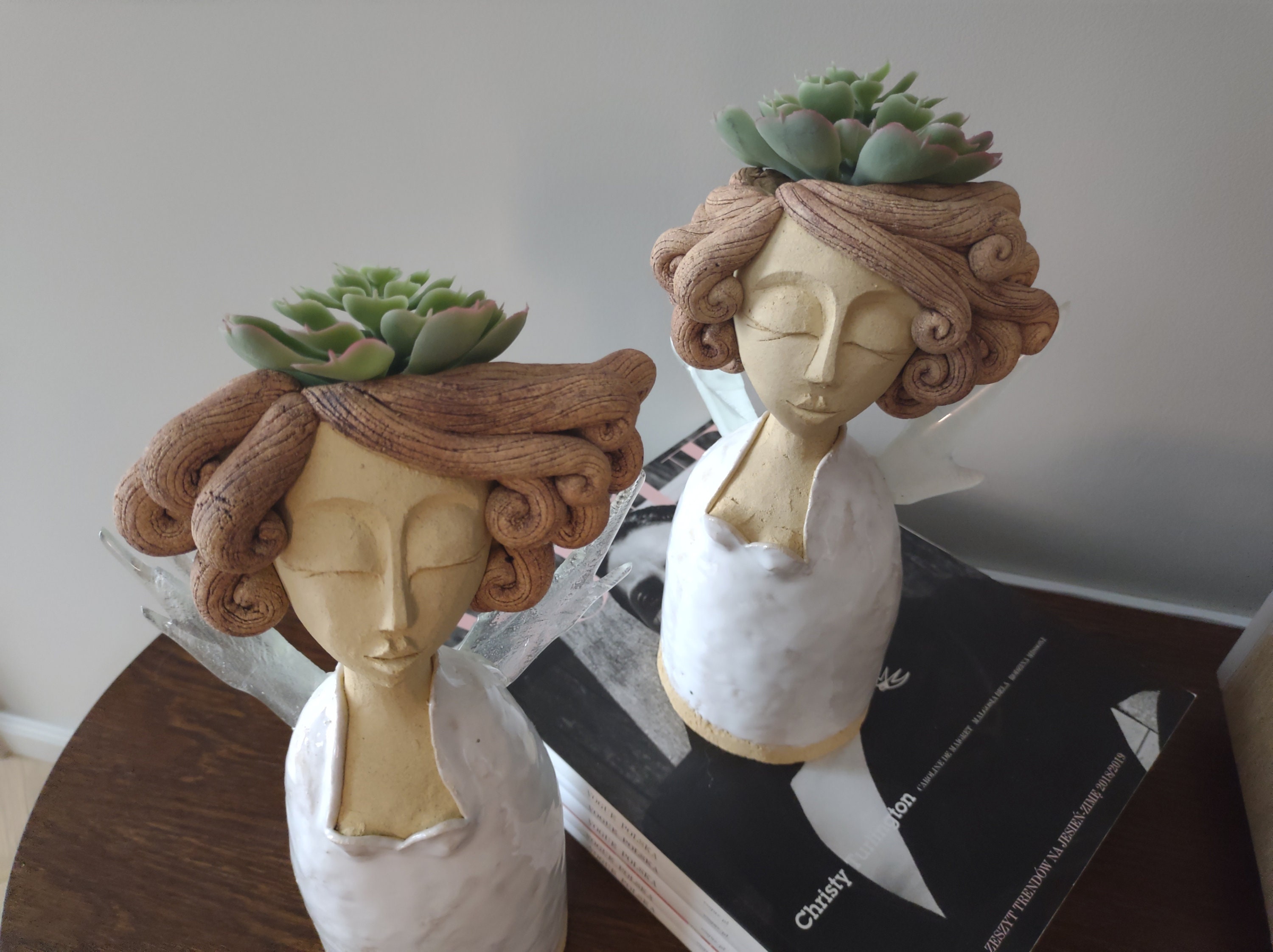 Ceramic Angel, Ceramic Sculpture, Angel Face Planter Pot, Ceramic Angel ...