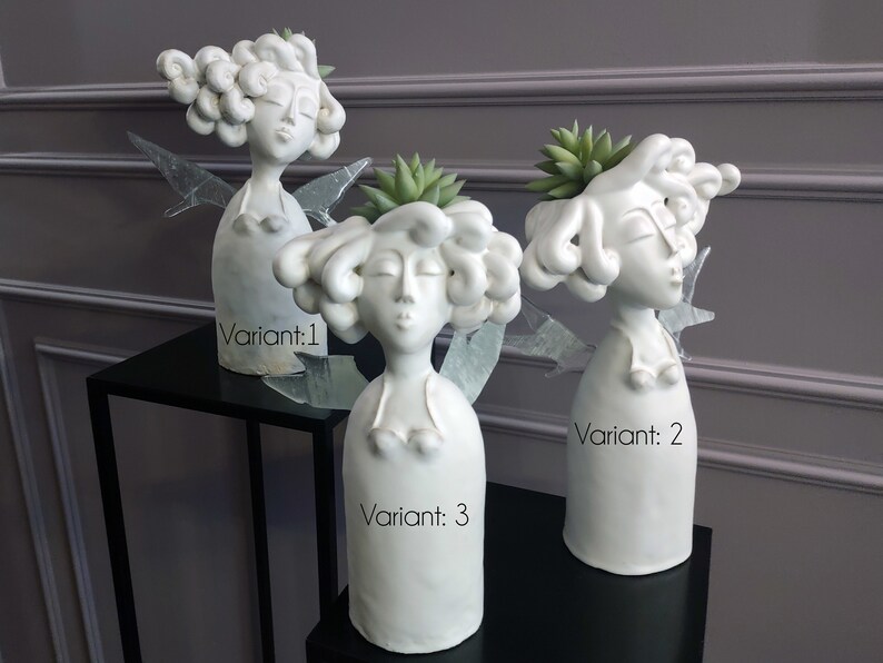 Ceramic Angel, Ceramic Sculpture, Angel Face Planter Pot, Ceramic Angel ...