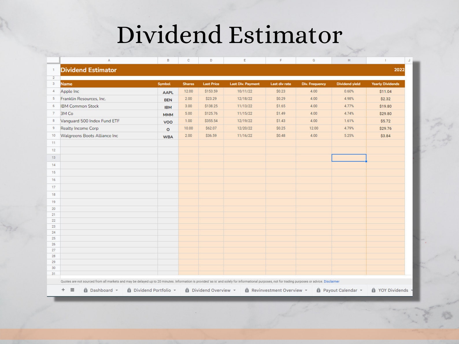 Best Dividend Tracker - 30 Positions - Color Coded - Google Sheets - Etsy