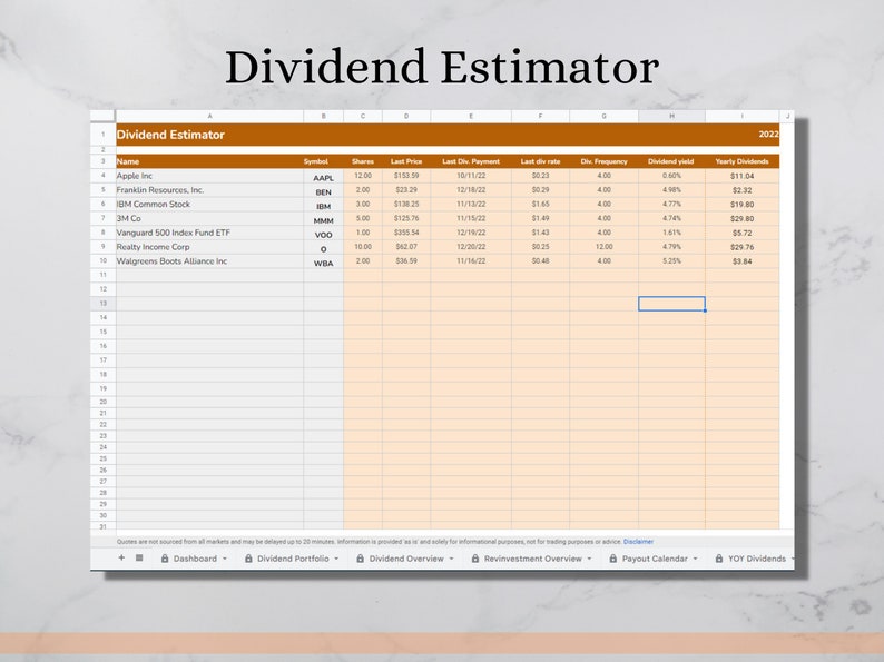 Best Dividend Tracker - 30 Positions - Color Coded - Google Sheets - Etsy