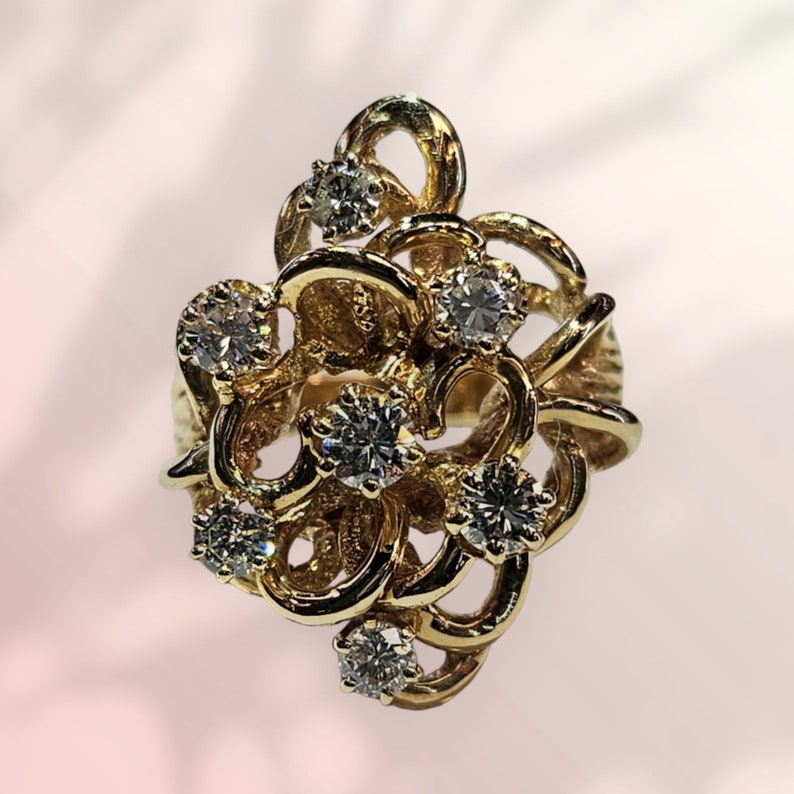 14k Yellow Gold Custom Diamond Free Form Ring - Etsy