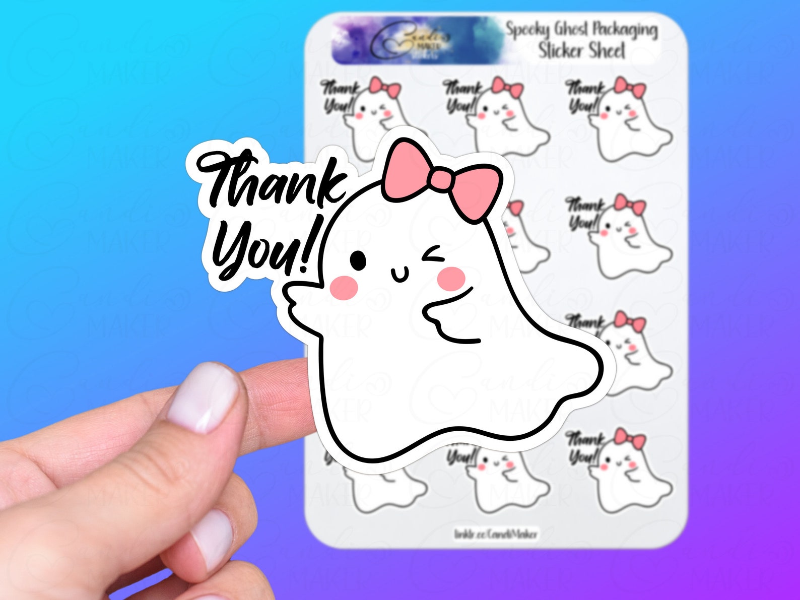 Thank You, Cute Ghost Sticker Sheet | 5x7, Choose From 3 Sizes | Small Business Owners, Package ...