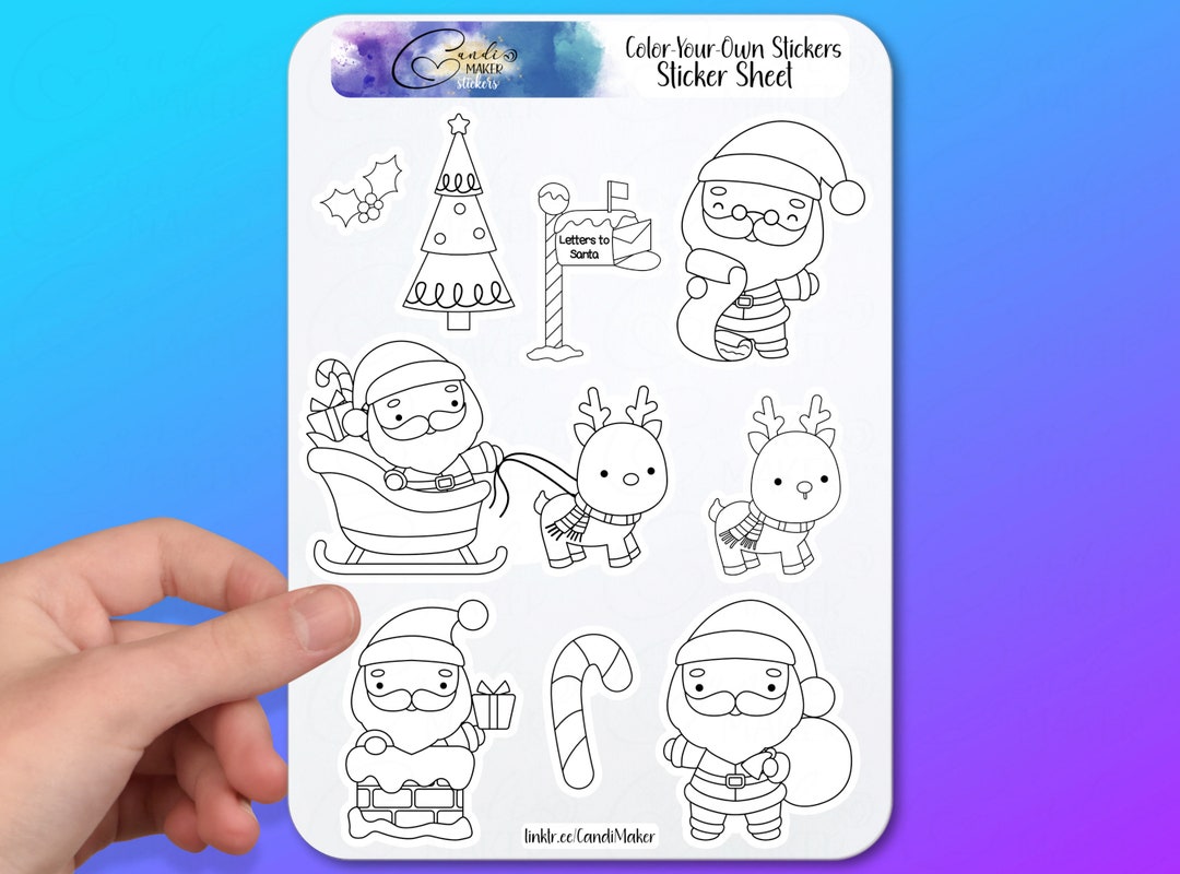 Christmas Coloring Sticker Sheet 5x7 DIY Xmas North Pole Santa, Winter ...