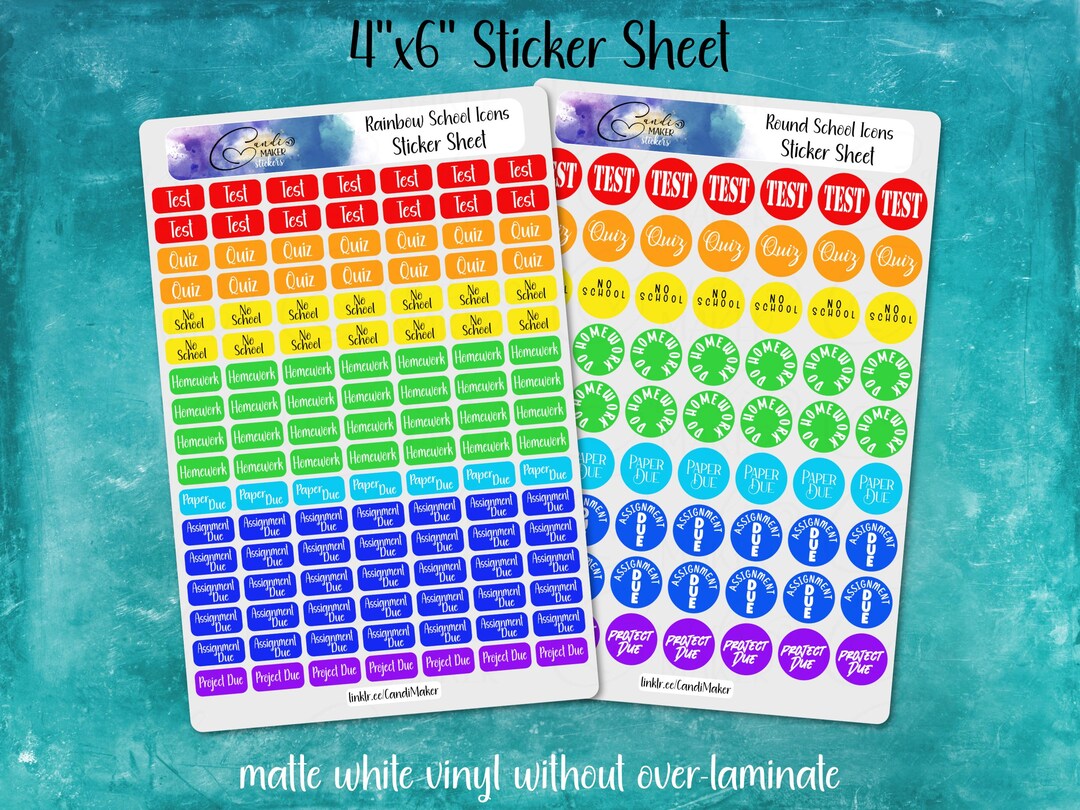 Rainbow School Planner Sticker Sheet | 4"x6" Matte Vinyl, 2 Designs ...