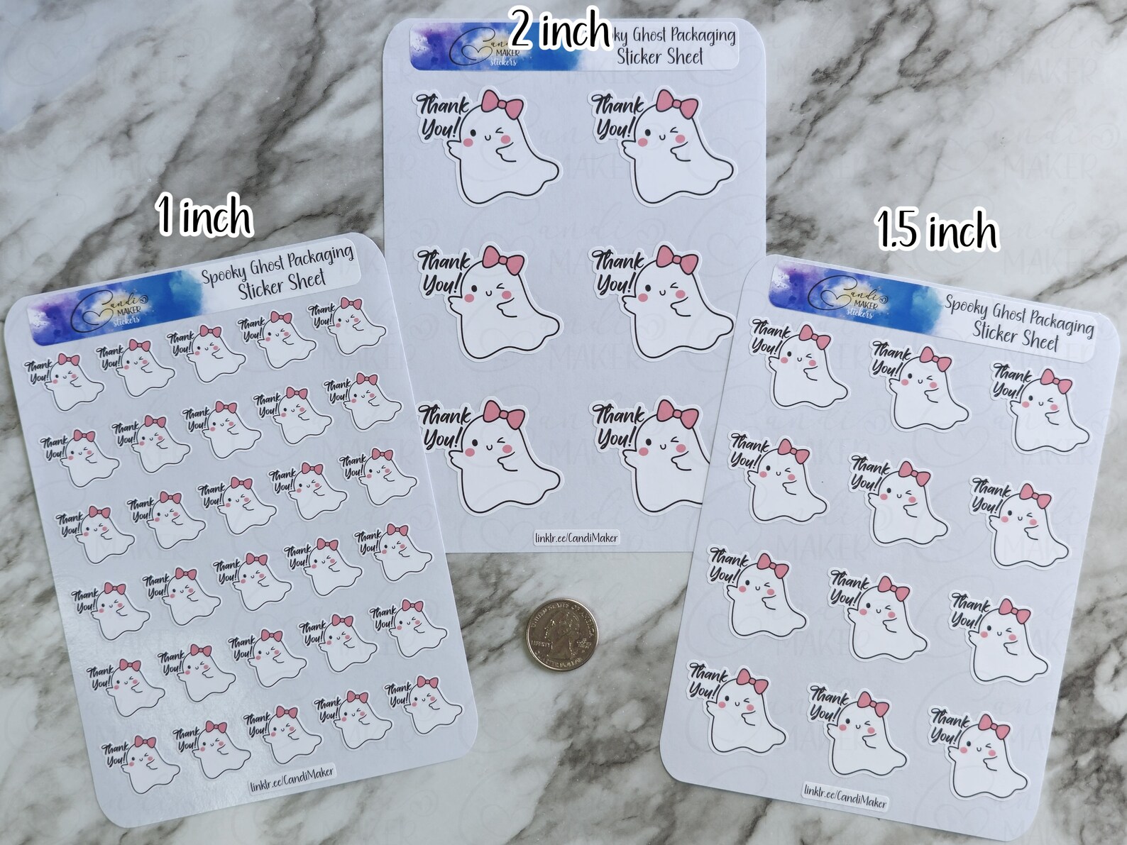 Thank You, Cute Ghost Sticker Sheet | 5x7, Choose From 3 Sizes | Small Business Owners, Package ...