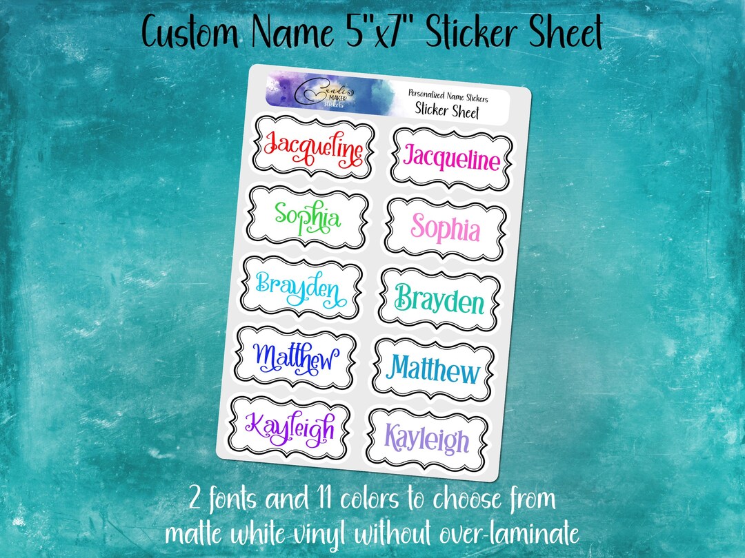 Personalized Name Tag Labels | 5x7 Sheet, 2 Fonts, 11 Colors | Custom ...