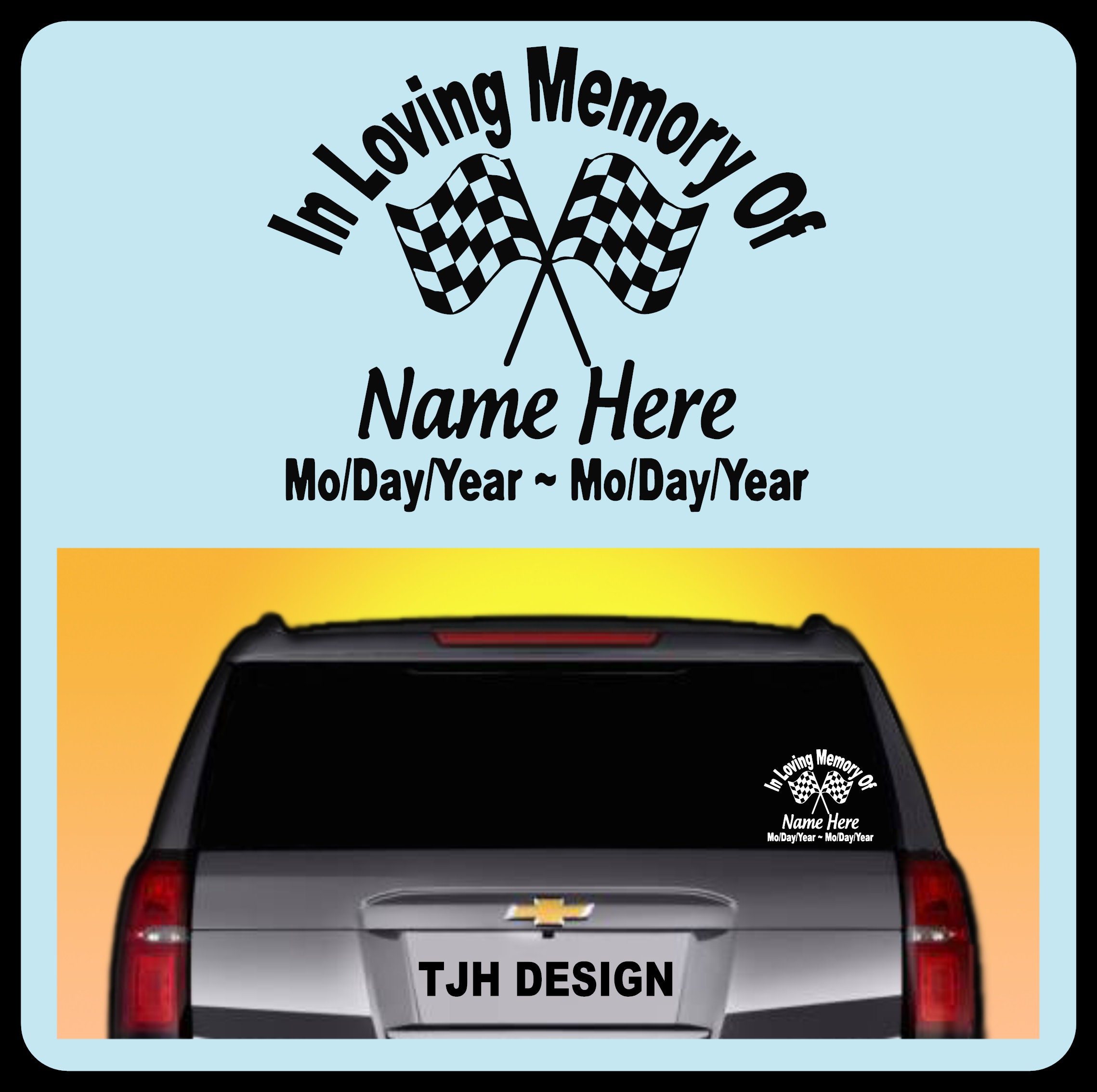 Checkered Flag in Loving Memory Racer Vinyl Decal, Car Decal, Sticker ...