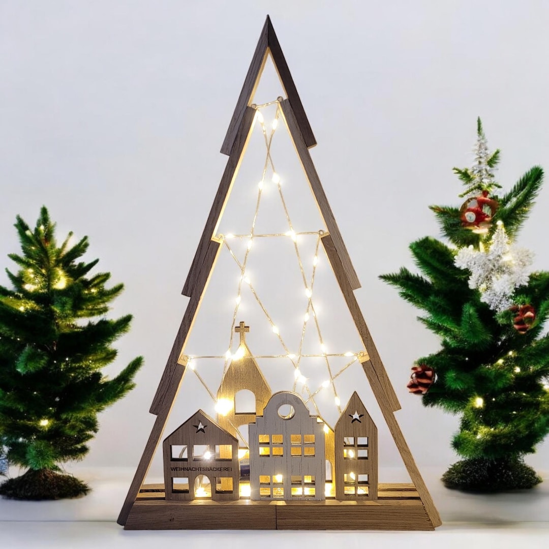 Tannenbaum Holz mit Weinachtsdekor - Etsy.de