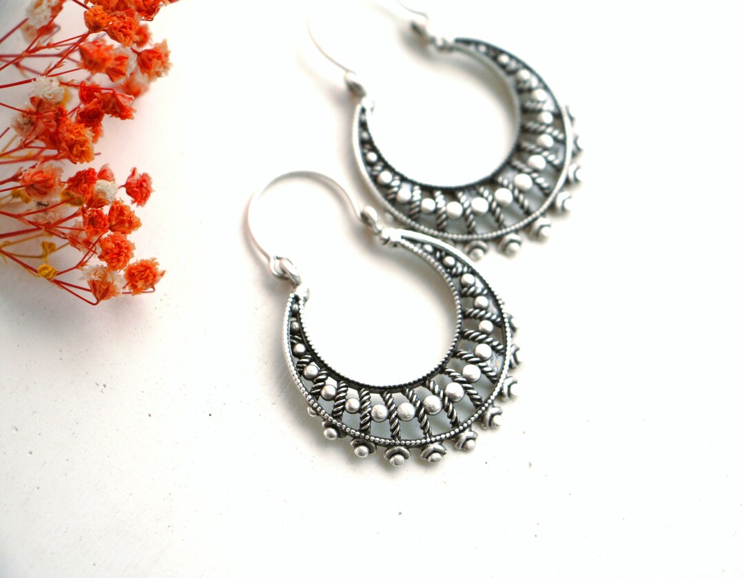 Mandala Boho Point Decorated Dangle Antique Silver Earrings - Etsy