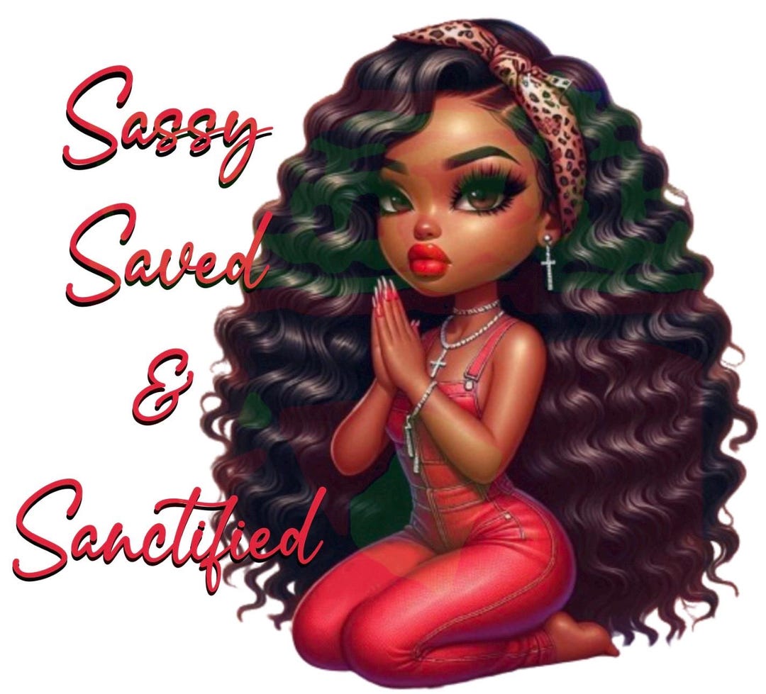Black Queen Chibi Girl Kneeling in Prayer, Black Girl Magic She Sassy ...