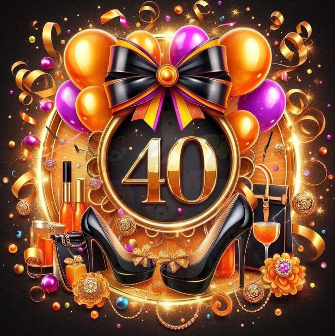 40th Birthday Design, Happy Birthday Design Png for Her Beautiful Black ...