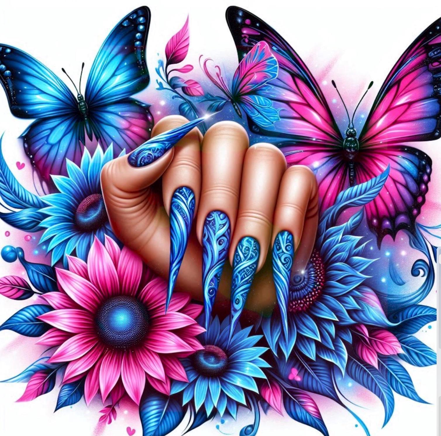 Beautiful Blue Nail Art Design Png, Nail Tech Design, Nail Designer ...