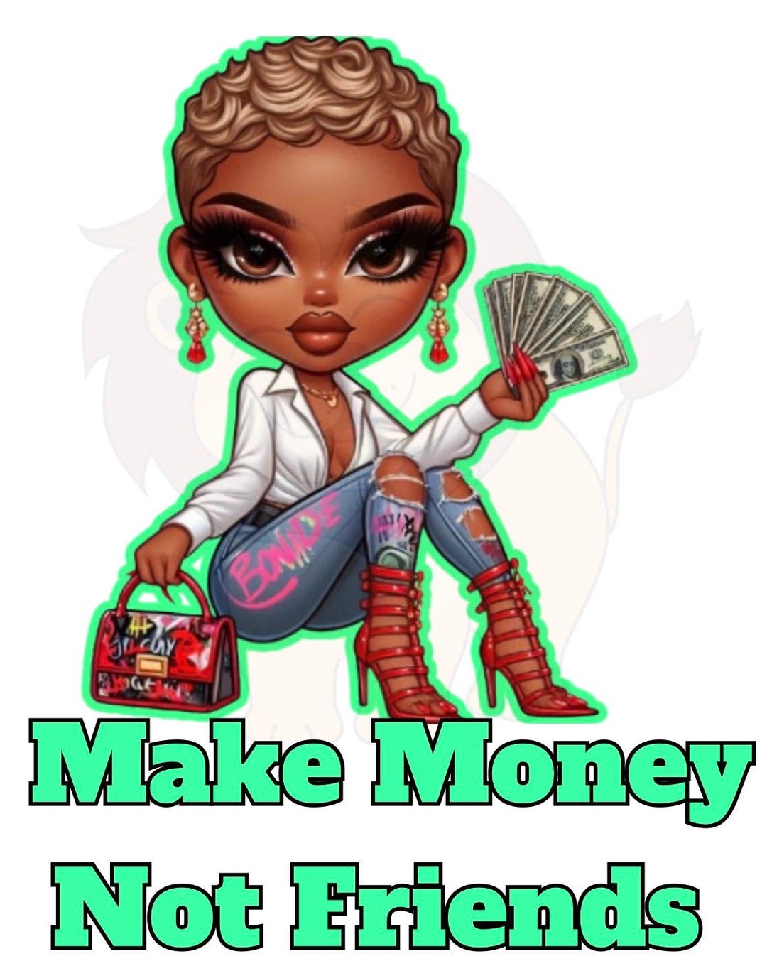 Cute Chibi Girl Urban Design Png Make Money Not Friends, Black Girl ...