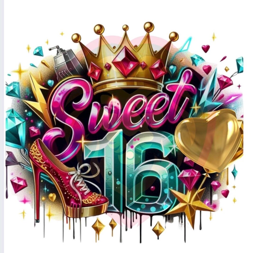 Sweet Sixteen 16 Design Happy Birthday Design Png for Her Beautiful ...