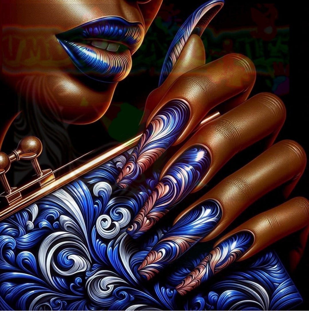 Beautiful Blue Nail Art Picture Design Png,blue Nail Tech Design, Nail ...