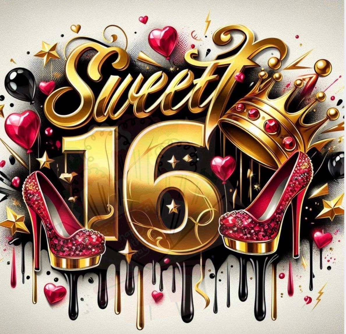 Sweet Sixteen 16 Design Happy Birthday Design Png for Her Beautiful ...
