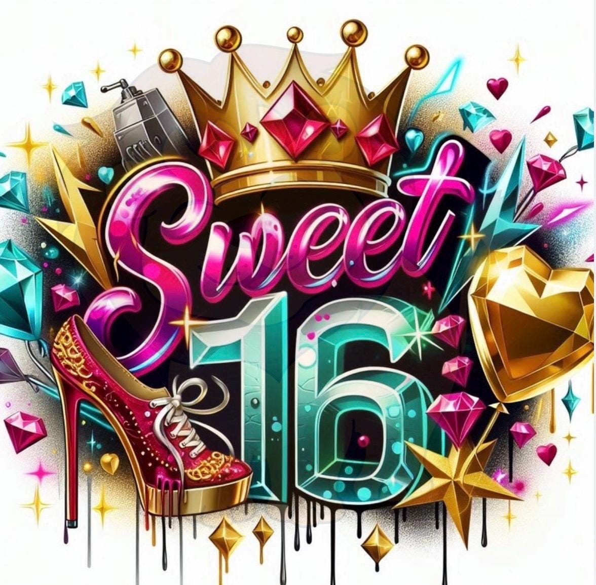 Sweet Sixteen 16 Design Happy Birthday Design Png for Her Beautiful ...