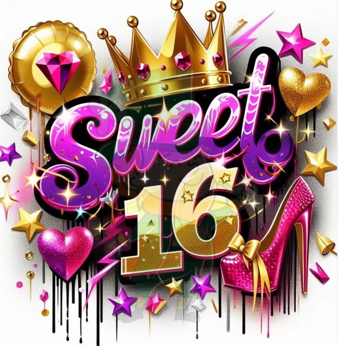 Sweet Sixteen 16 Design Happy Birthday Design Png for Her Beautiful ...