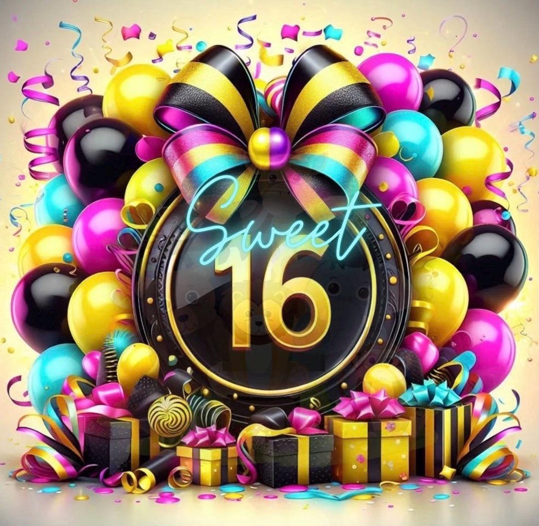 Sweet Sixteen 16 Design Happy Birthday Design Png for Her Beautiful ...