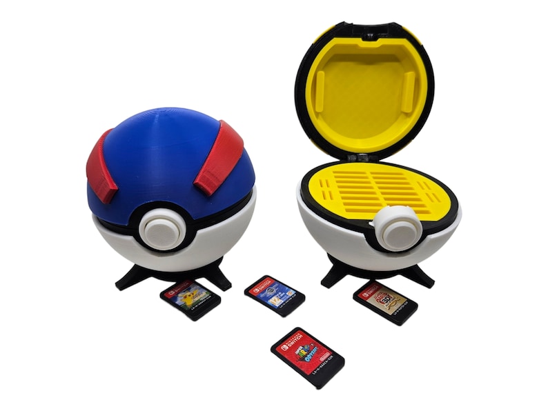 3D Printed Pokeballs With Switch Game Storage. Pokeball, Great Ball ...