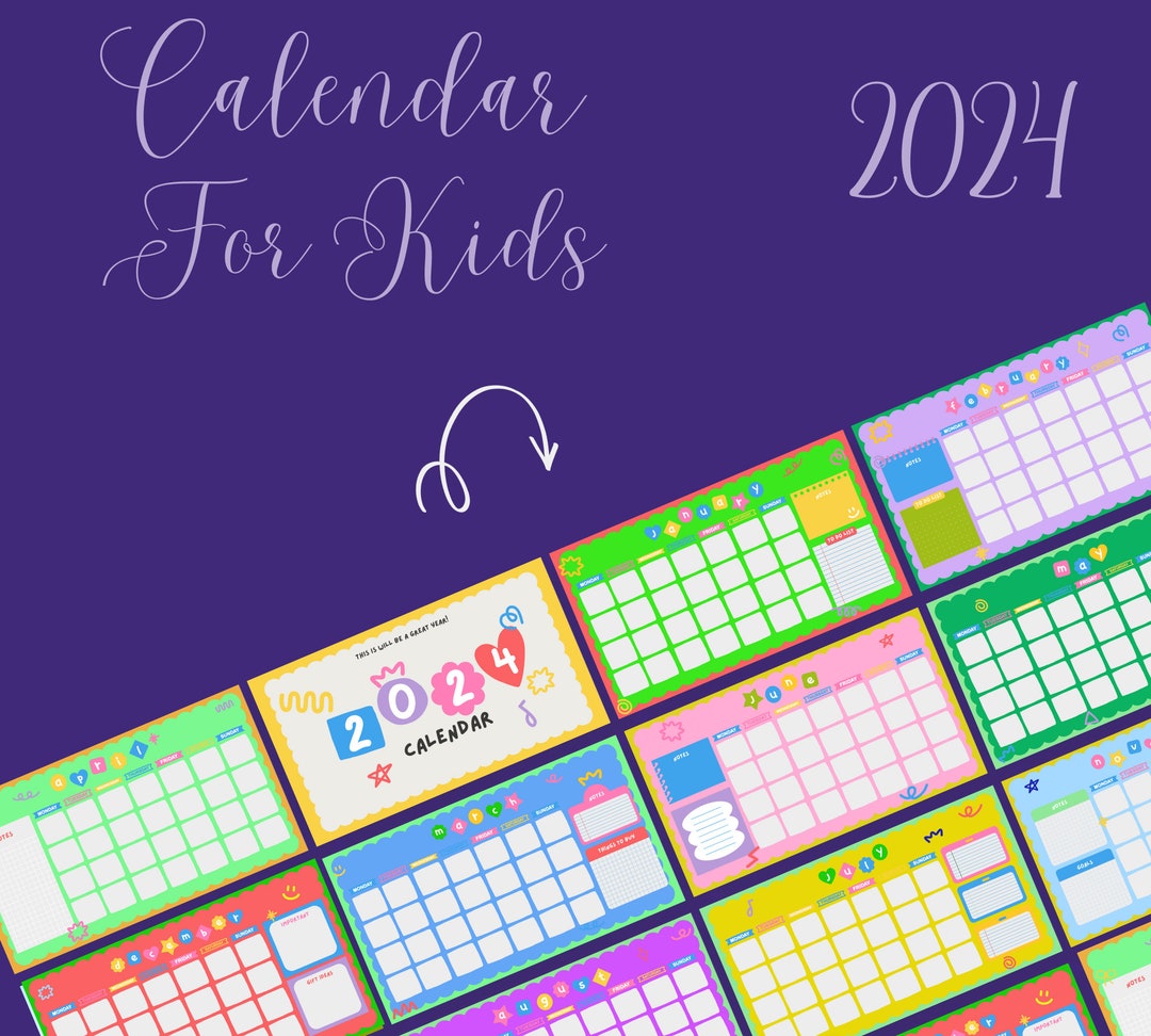 Empty Colorful Monthly Calendar for Kids Printable to Be Filled by ...