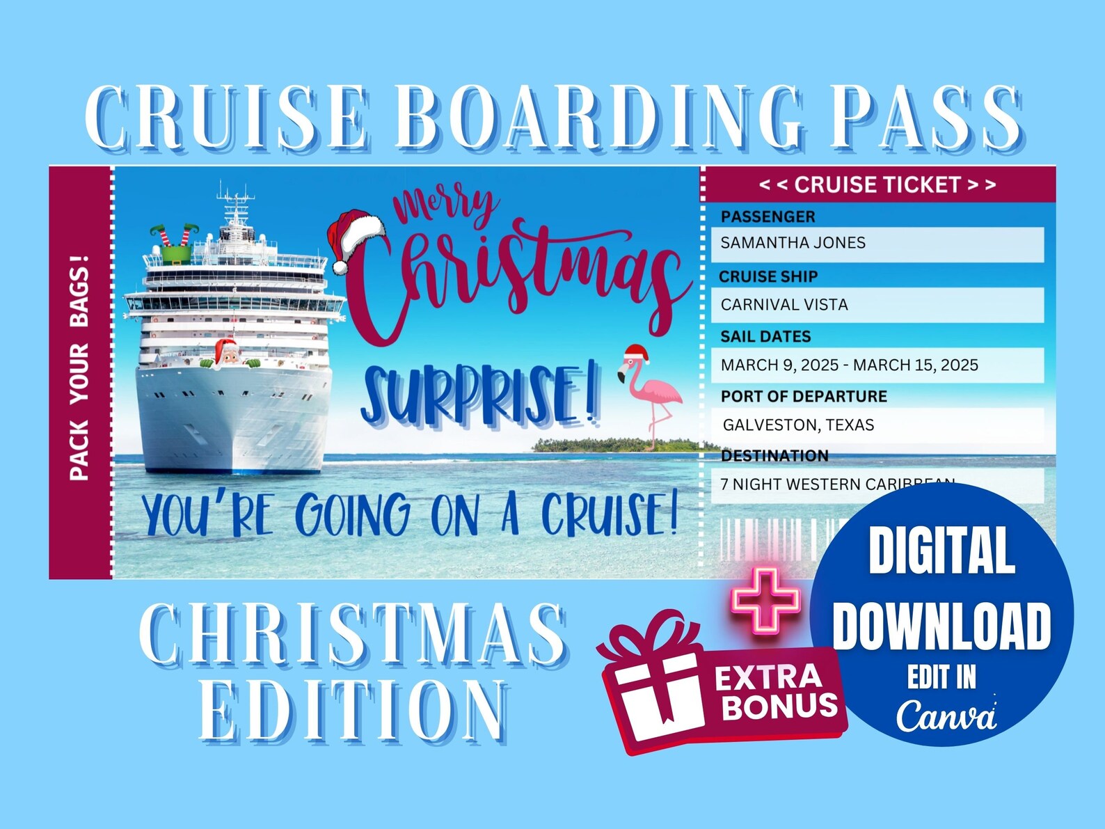 Christmas Cruise Trip Surprise Ticket Cruise Gift Voucher Instant ...