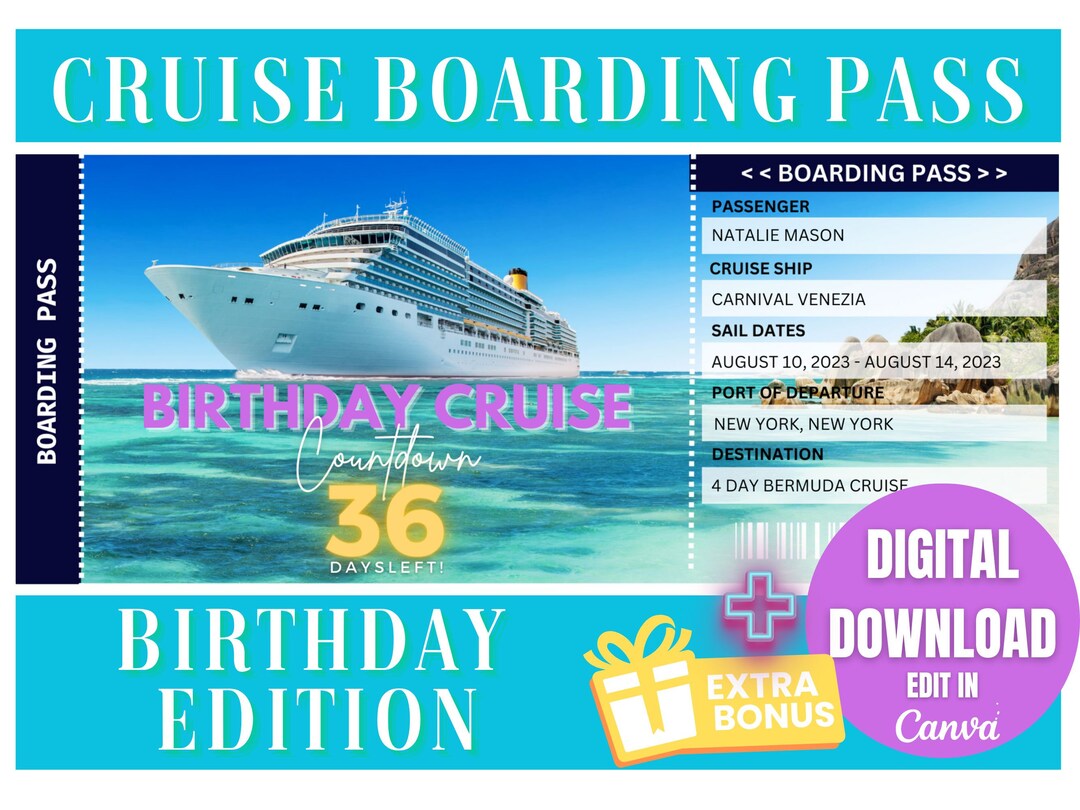 Birthday Cruise Boarding Pass Custom Cruise Ticket Anniversary Cruise ...