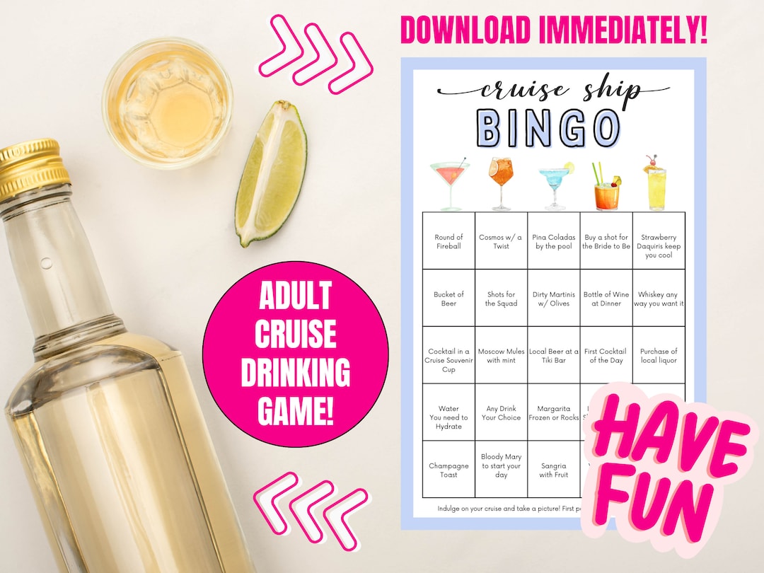 Booze Cruise Bingo Game Adult Drinking Game Girl Cruise Fun Party Game ...