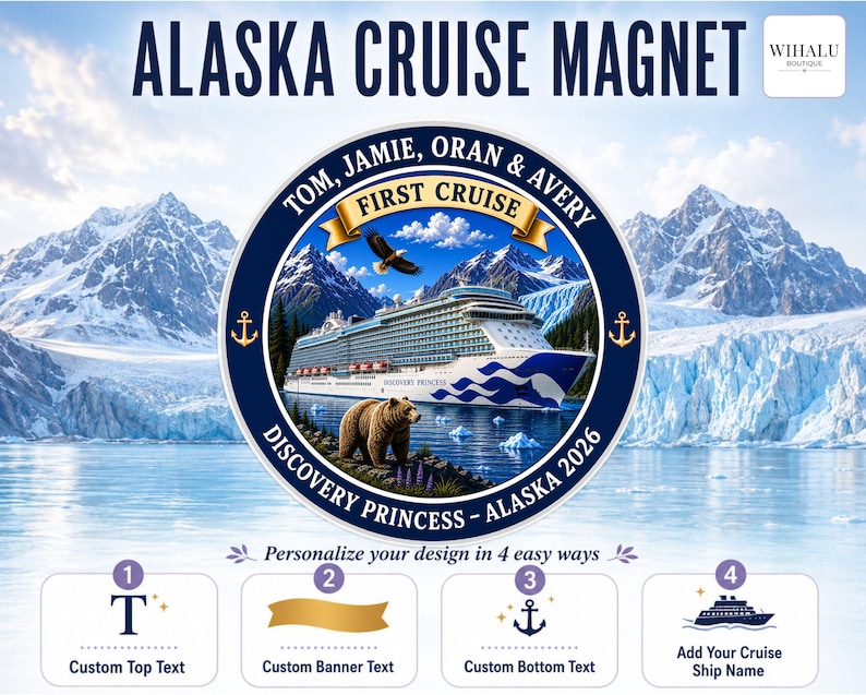 Alaska Cruise Door Magnet Alaskan Cruise Magnet Custom Ship Name Magnet ...