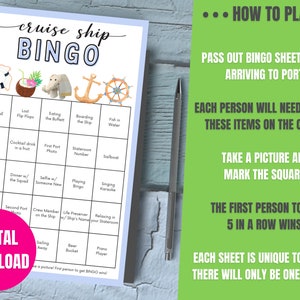 Cruise Ship Bingo Card Family Cruise Trip Kids Travel Games Printable ...