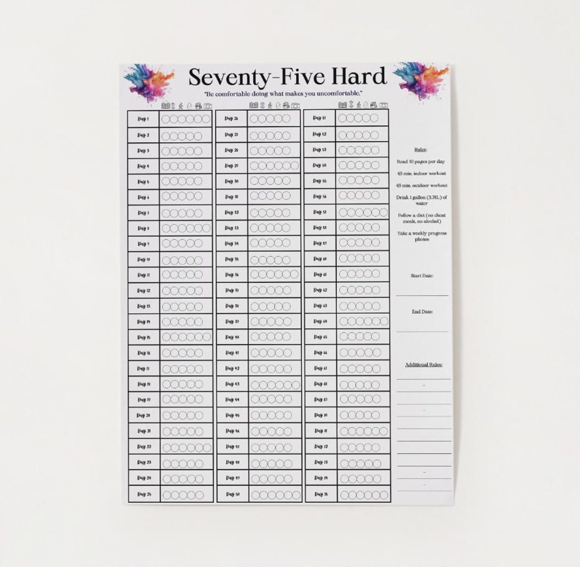 75 HARD TEMPLATE (with Motivational Quote and Checklist) - Etsy