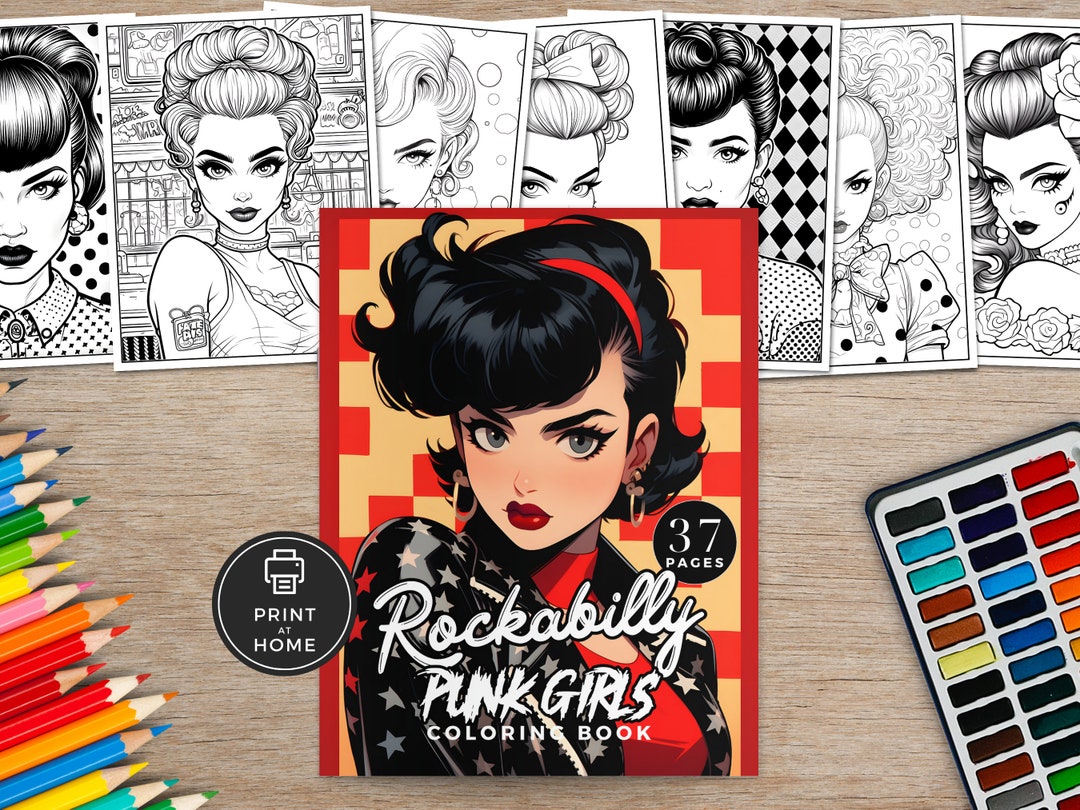 Rockabilly Punk Girls Coloring Pages, Anime Edgy Style, Retro Rock ...