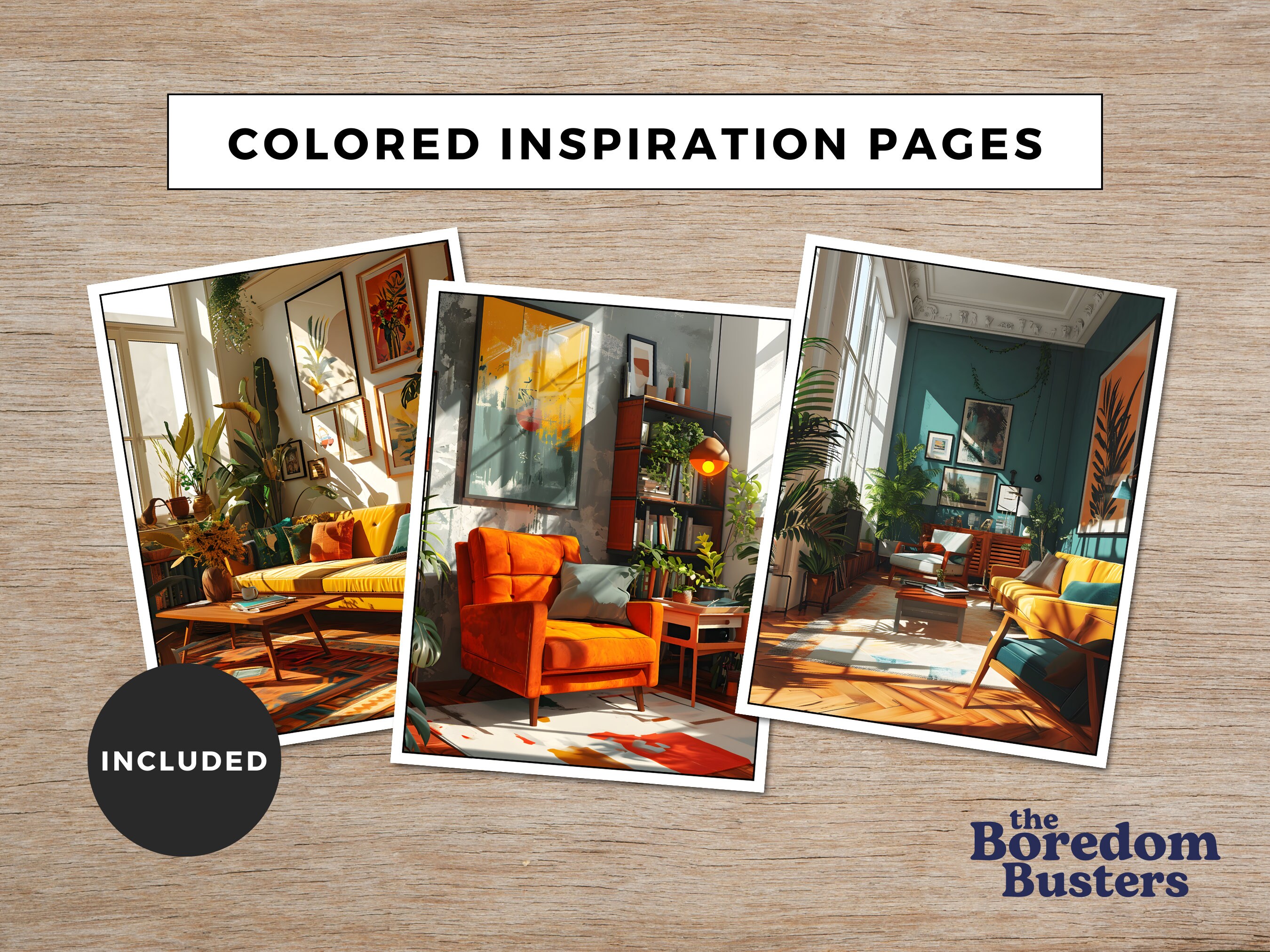 Interiors Coloring Pages, Modern Rooms Printable Book, Mid-century ...